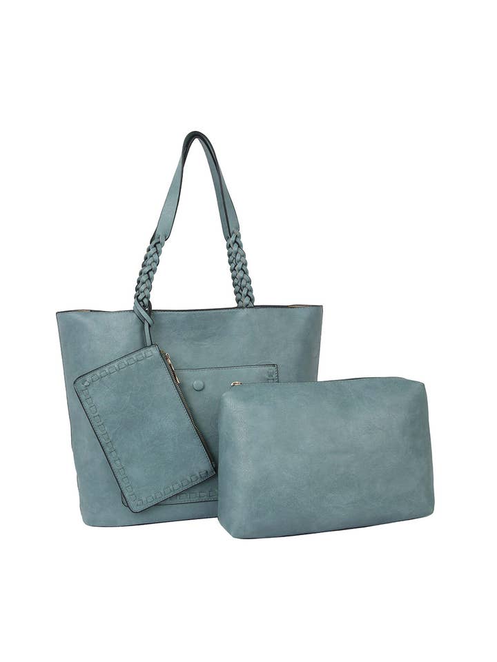 Three Piece Tote Handbag Set- Blue/Green – Hooked on Pickin'