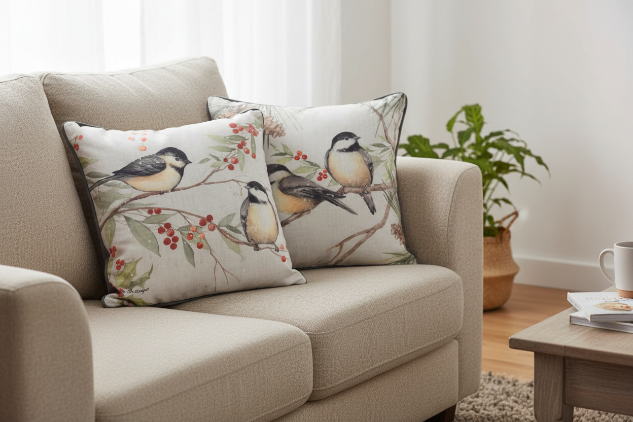 16"L Fabric Holiday Chickadee Design Pillow-2 Pack – Hooked on Pickin'