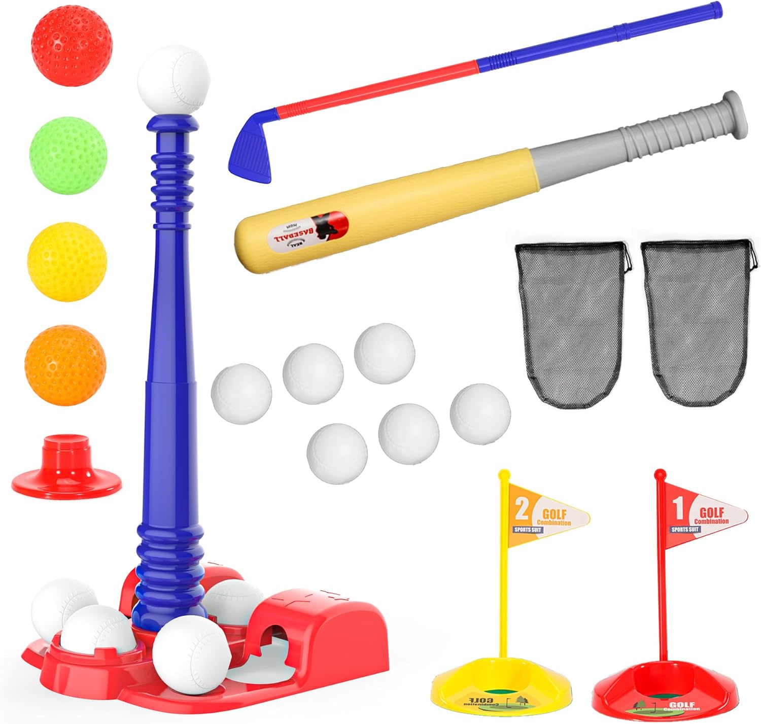T-Ball Set and Golf Clubs for Kids 3-5 - 2 in 1 Tee Ball & Glof Playse ...
