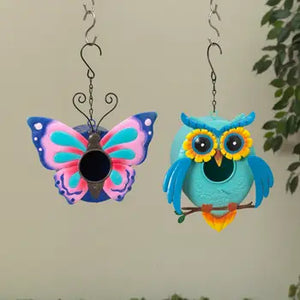 Metal Hanging Owl & Butterfly Bird Feeder-9.4"L – Hooked on Pickin'