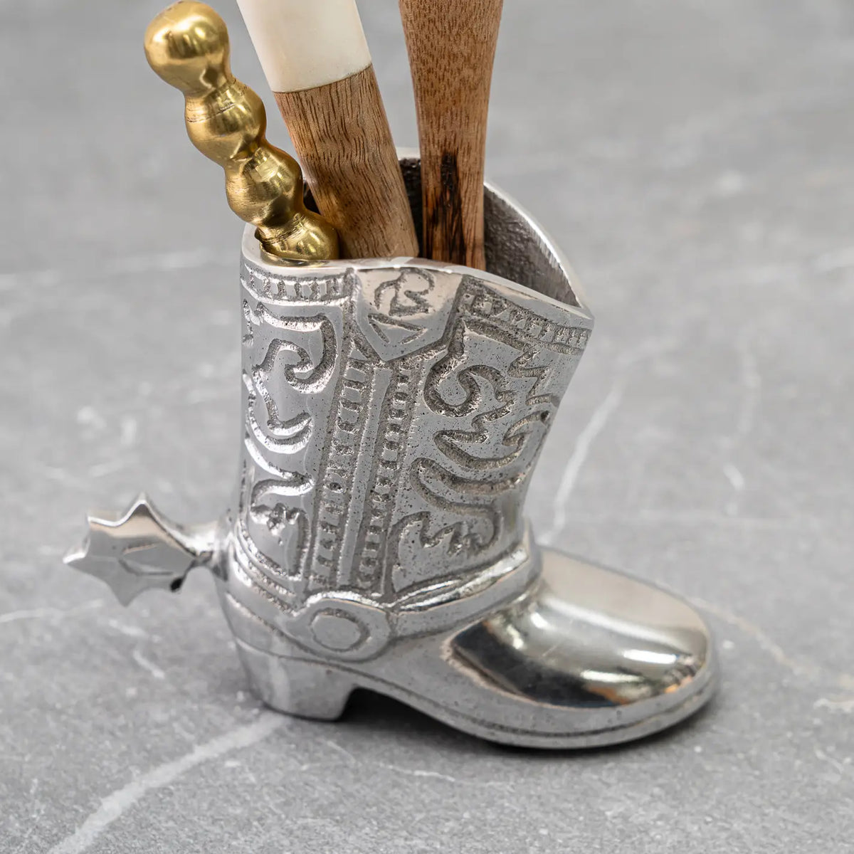 Nickel Etched Cowboy Boot Holder – Hooked on Pickin'